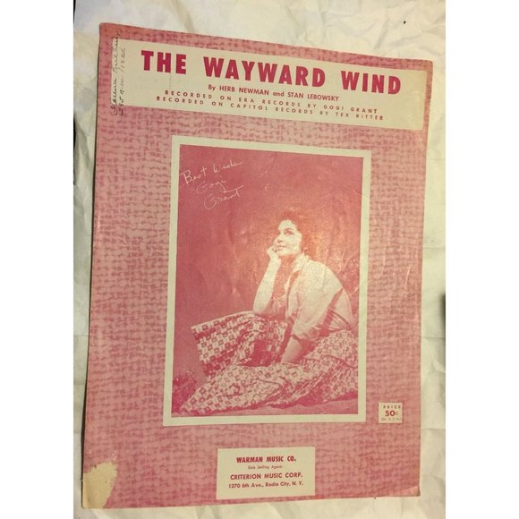 Other | Vintage Sheet Music The Wayward Wind Warman Music Co Herb ...